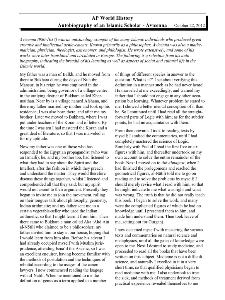 Autobiography of Islamic Scholar-Avicenna | PDF | Science | Metaphysics