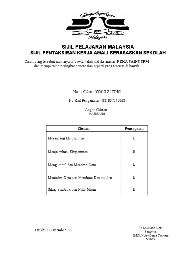 Contoh Sijil Peka Sains | PDF