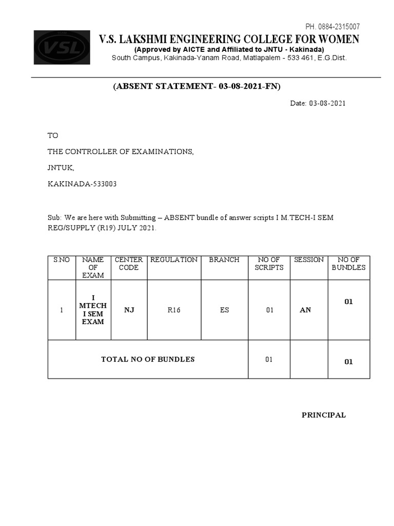 V.S. Lakshmi Engineering College For Women: (ABSENT STATEMENT-03-08 ...