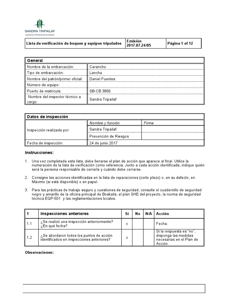 RBW-503a SHE Checklist Manned Vessels and Equipment-Esp-Final | PDF ...