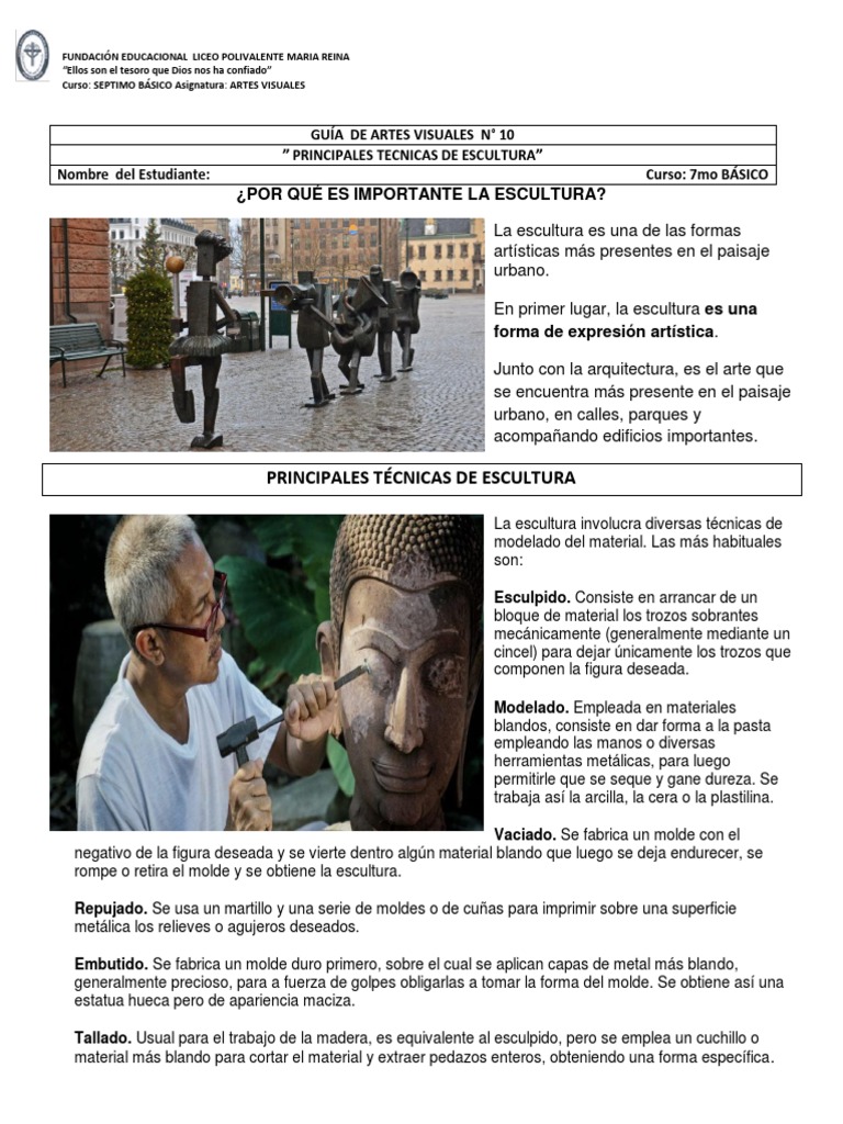 Gua 10 Septimo Basico Artes Visuales | PDF | Escultura | Materiales