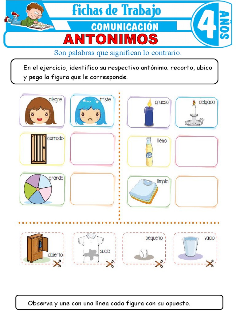 Antonimos En Espanol Para Ninos Ficha De Ejercicios Con Antónimos