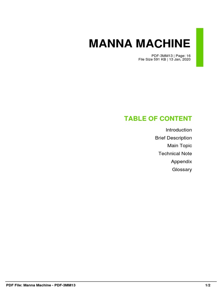 Manna Machine: Table of Content | PDF