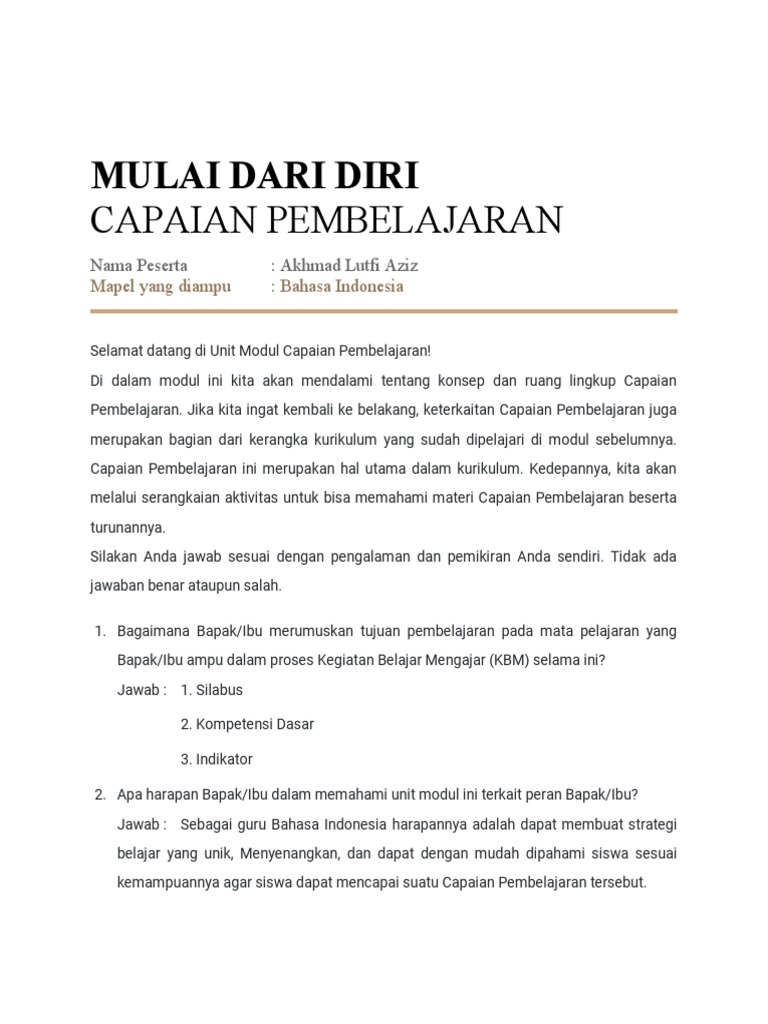 Akhmad Lutfi Aziz - Mulai Dari Diri Capaian Pembelajaran H-3 | PDF
