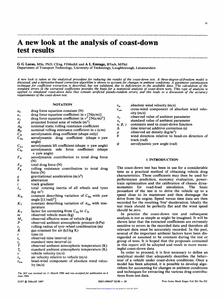 A New Look at The Analysis Coast-Down Test Results: PHD, and Department ...