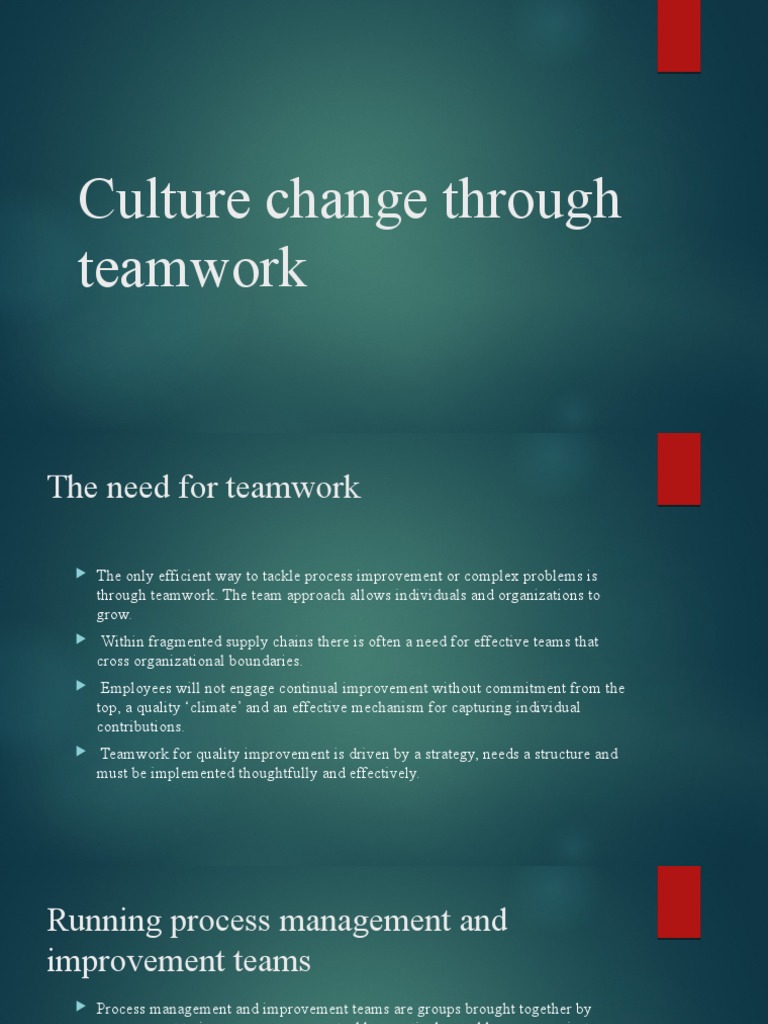 CHAP 17 Culture Change Through Teamwork | PDF | Leadership ...