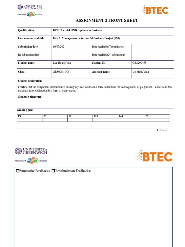 Assignment 2 Front Sheet: Qualification BTEC Level 4 HND Diploma in ...