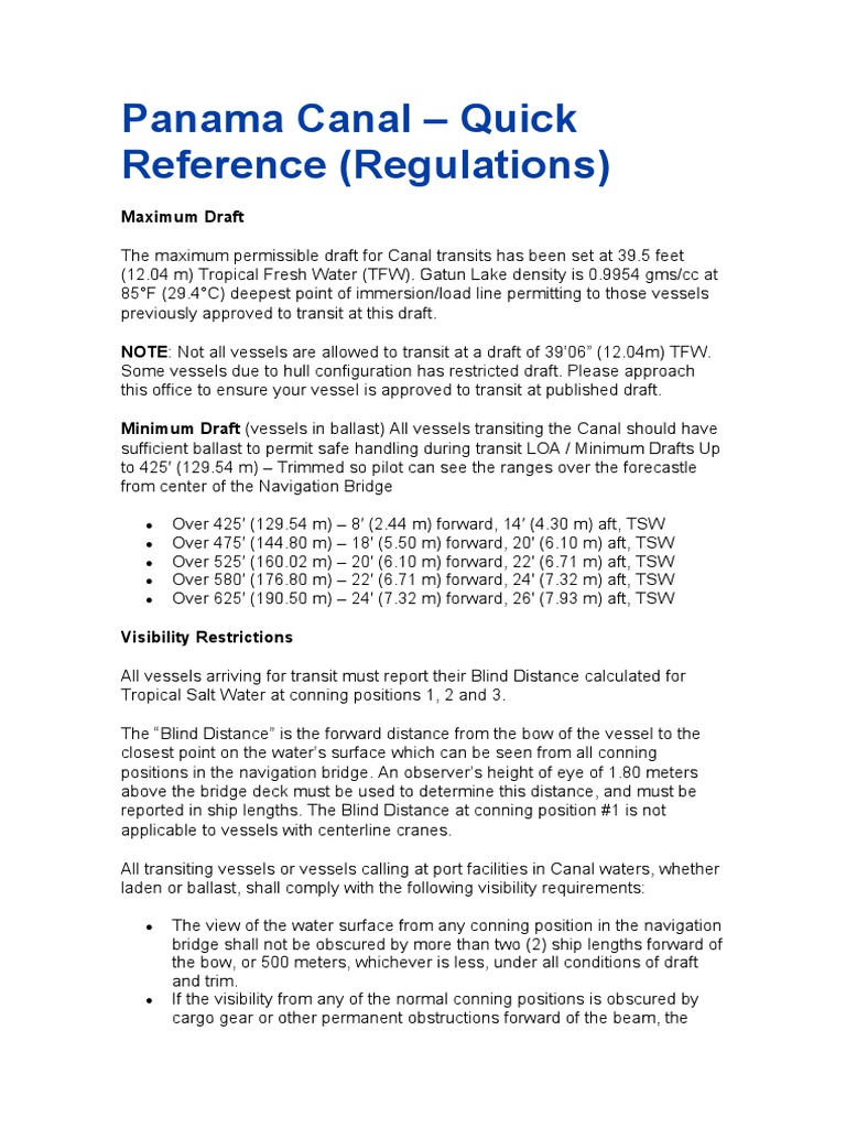 Panama Canal Regulations | PDF | Ships | Water Transport