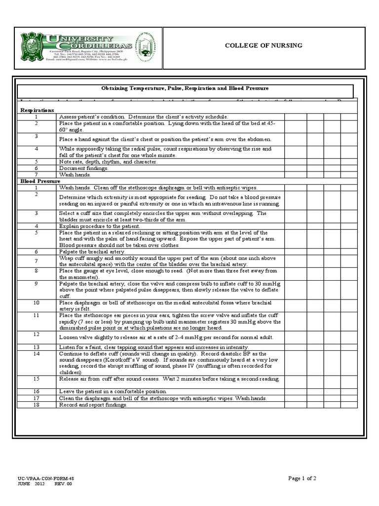 College of Nursing: Uc-Vpaa-Con-Form-48 June 2012 Rev. 00 | PDF | Pulse ...