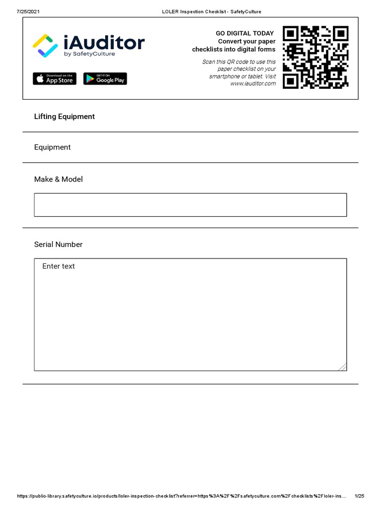 LOLER Inspection Checklist - SafetyCulture | PDF | Safety