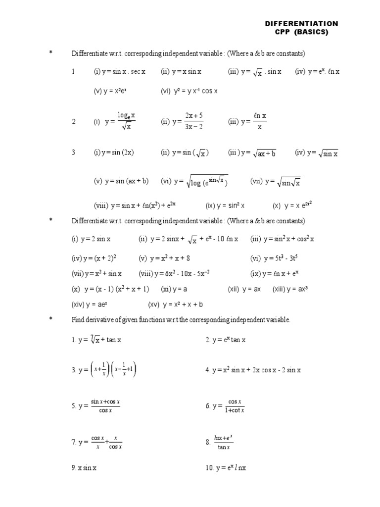F HG I KJ F HG I KJ: Differentiation CPP (Basics) | Download Free PDF | Trigonometric Functions ...