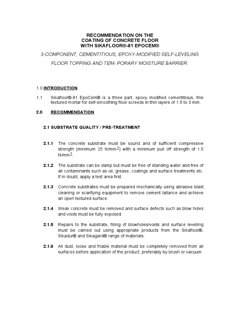 Sika Floor Coating Procedures | PDF | Concrete | Cement