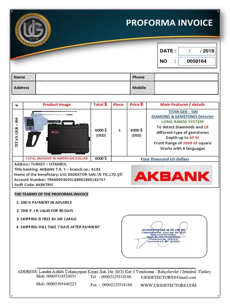 Proforma Invoice - Titan Ger - 500 | PDF | Service Industries | Banking