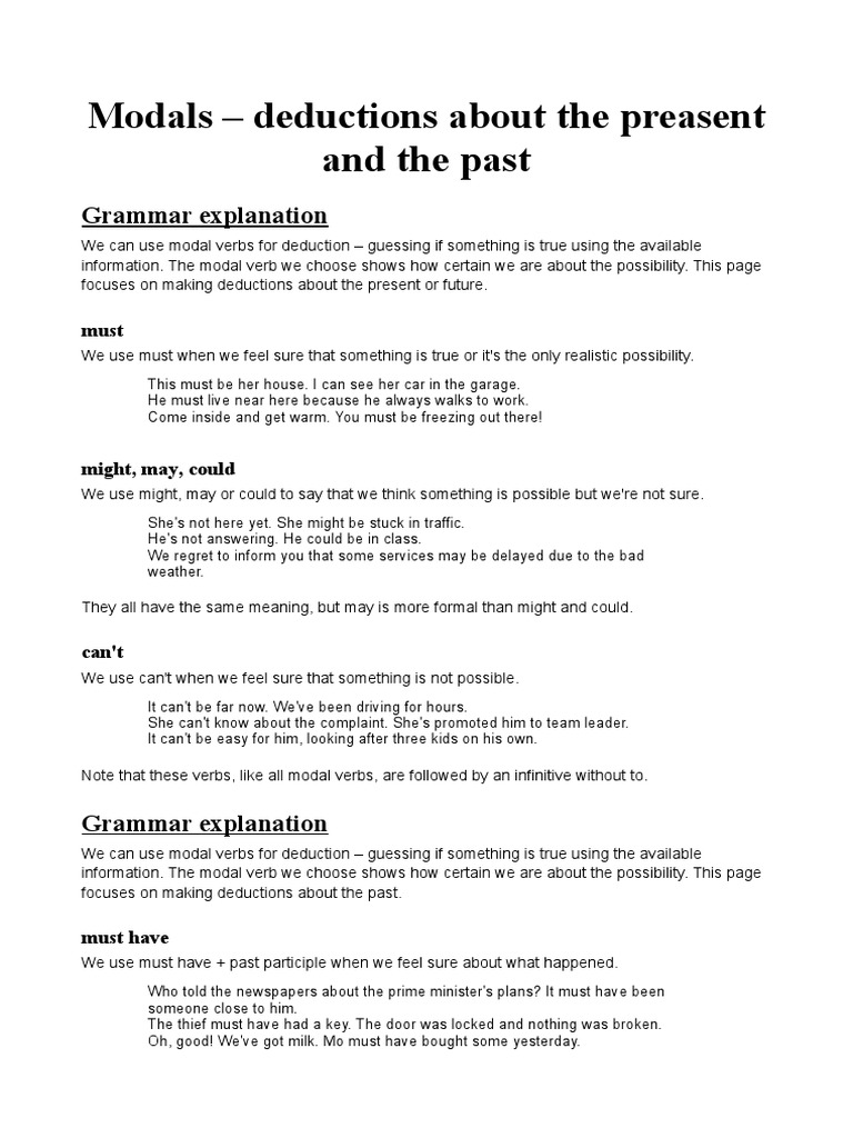 Modals Deduction Verbs | PDF | Verb | Semantic Units