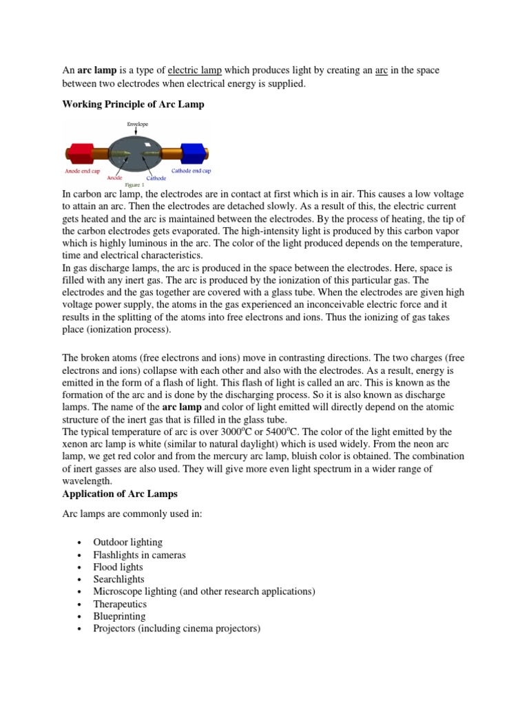 Working Principle of Arc Lamp | PDF | Fluorescent Lamp | Incandescent ...