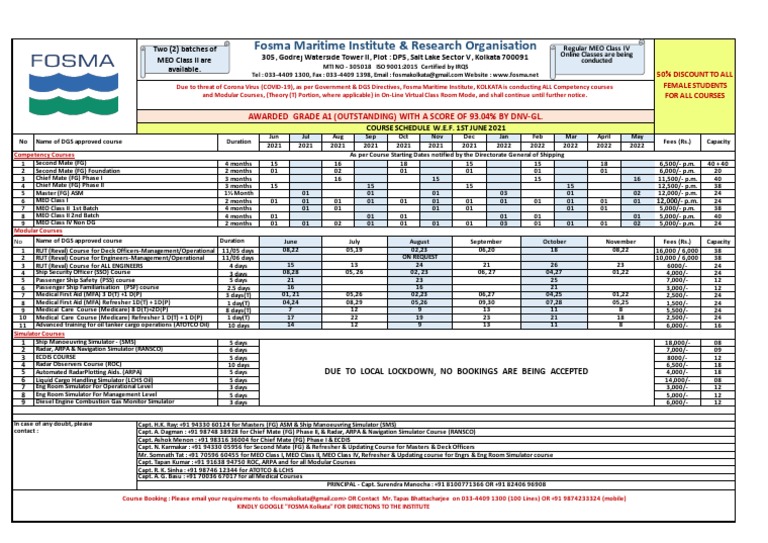 Fosma Maritime Course Schedule 2021 | PDF | Navigation | Water Transport