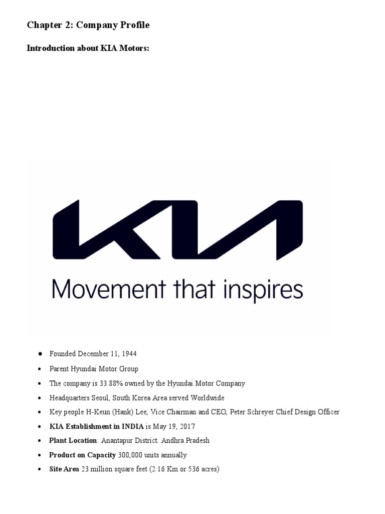 Chapter 2: Company Profile: Introduction About KIA Motors | PDF ...