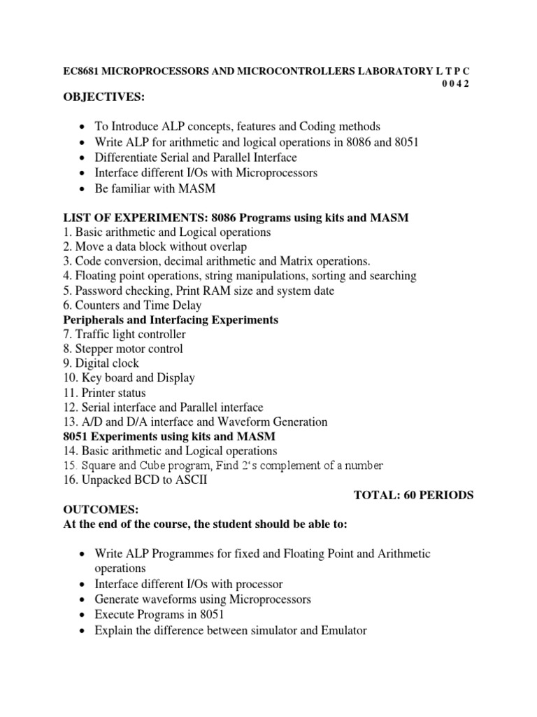 Ec6513 Micorprocessor Lab Manual | PDF | Binary Coded Decimal | Division (Mathematics)