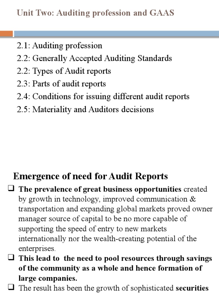 Unit Two: Auditing Profession and GAAS | PDF | Auditor's Report ...