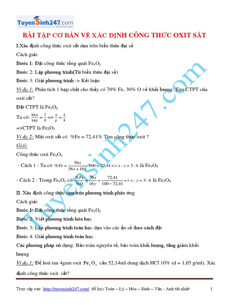 Bai Tap Co Ban Ve Xac Dinh Cong Thuc Oxit Sat | PDF