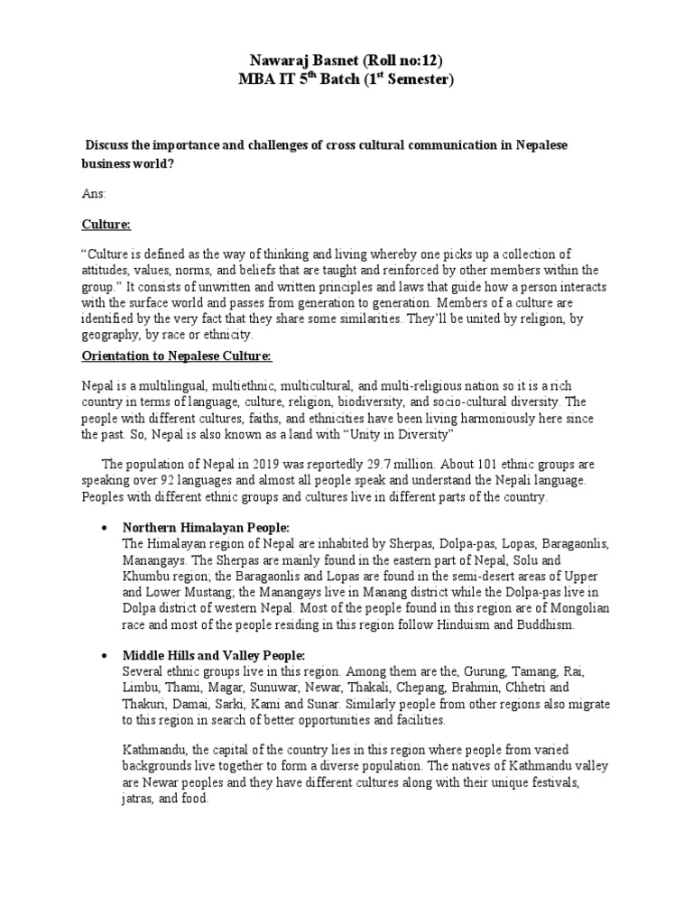 Nawaraj Basnet (Roll No:12) Mbait5 Batch (1 Semester) | PDF | Nepal | Multiculturalism