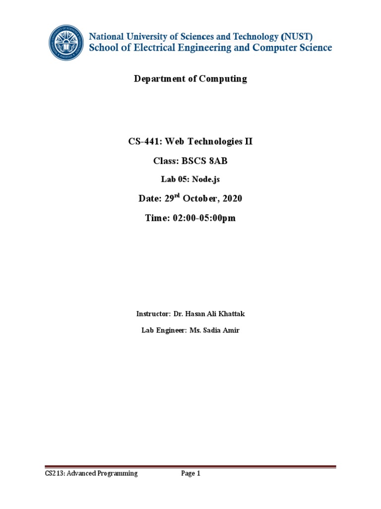 CS441-Lab-04 Node Js Basics | PDF | Hypertext Transfer Protocol | World Wide Web