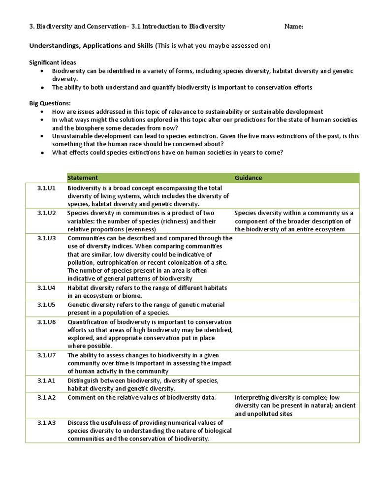 Biodiversity: Key Concepts and Conservation | PDF | Biodiversity ...