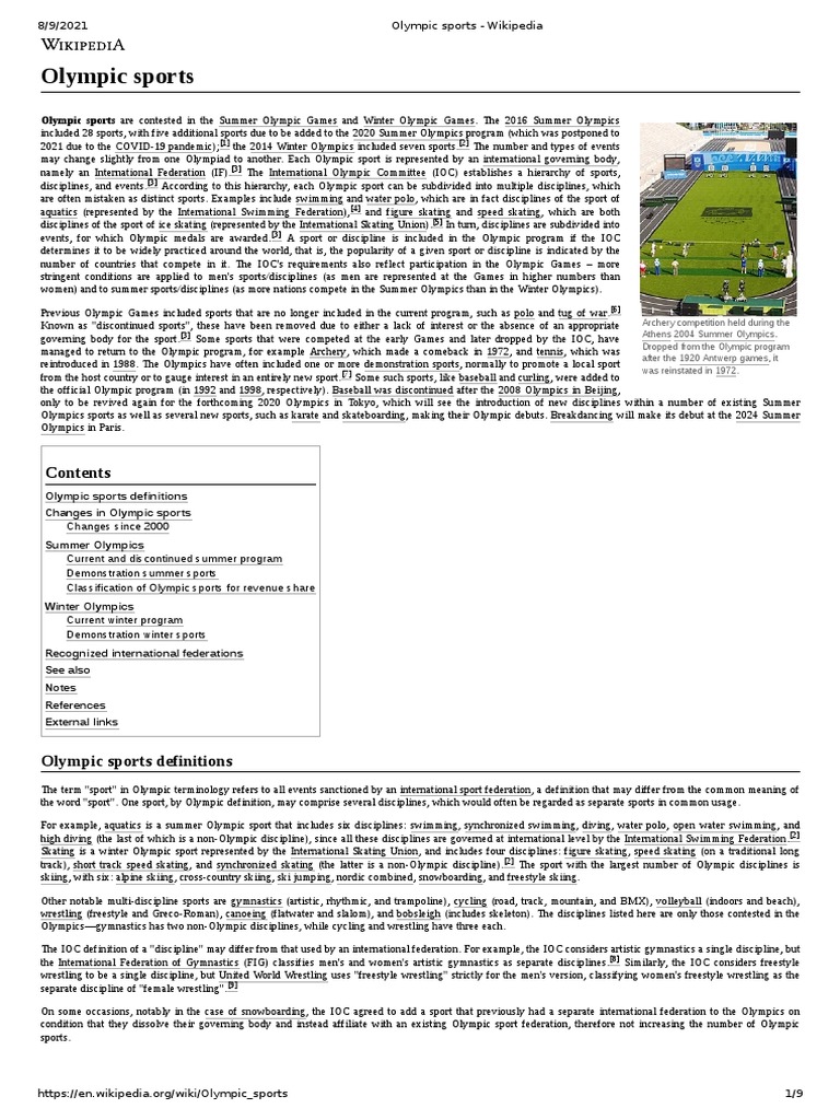 Olympic Sports - Wikipedia | PDF | Olympic Sports | Sports Competitions