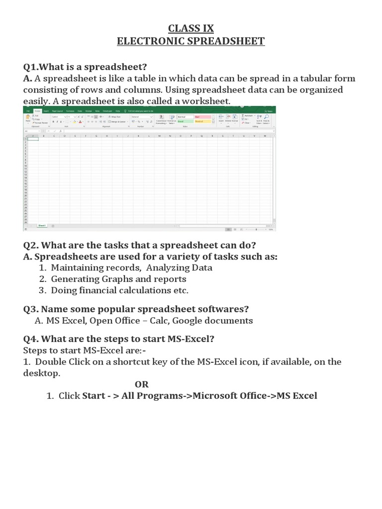 Class Ix Electronic Spreadsheet | PDF | Spreadsheet | Microsoft Excel