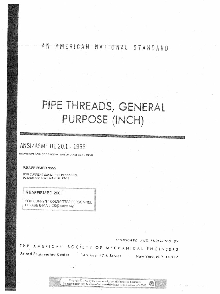ANSI B 1.20.1 Pipe Threads - 2001 | PDF