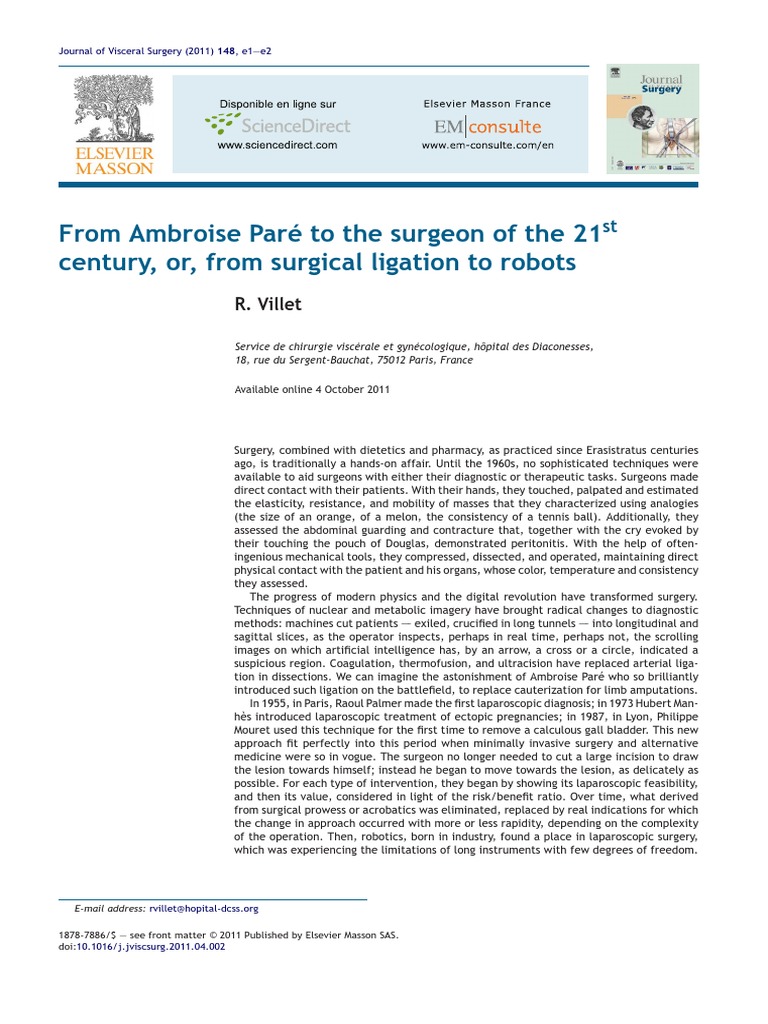 Ambroise Paré - From Ambroise Paré To The Surgeon of The 21st Century ...