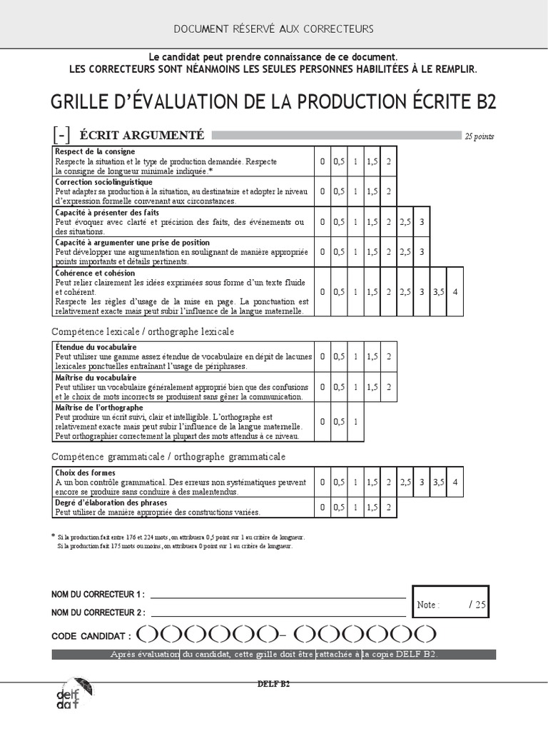 Grille Evaluation Production Ecrite Delf b2 TP | PDF | Lexique | Orthographie