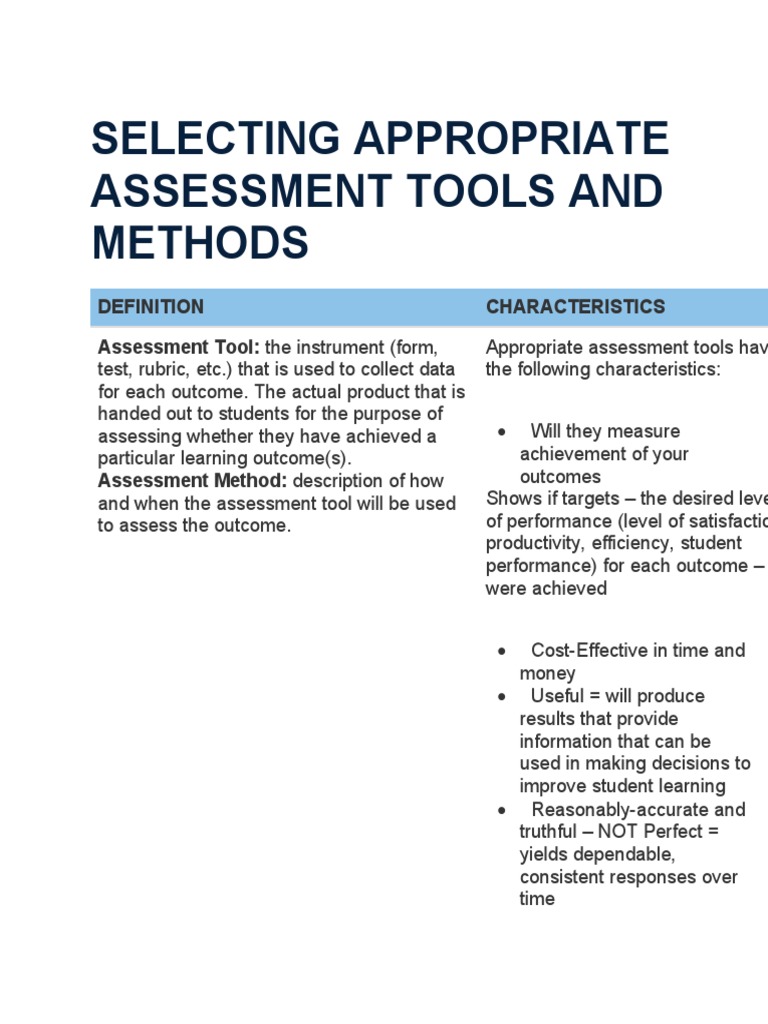 Selecting Appropriate Assessment Tools and Methods | PDF | Educational ...
