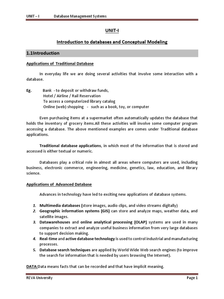 DBMS Unit 1 Notes | PDF | Databases | Data Model