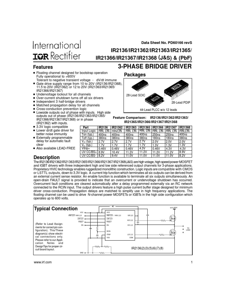 3-Phase Bridge Driver: Ir2136/Ir21362/Ir21363/Ir21365/ Ir21366/Ir21367 ...