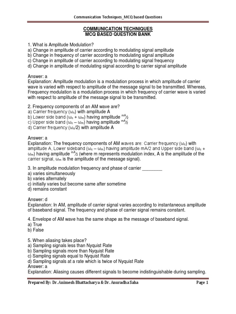 Communication MCQ 5th | PDF | Frequency Modulation | Modulation