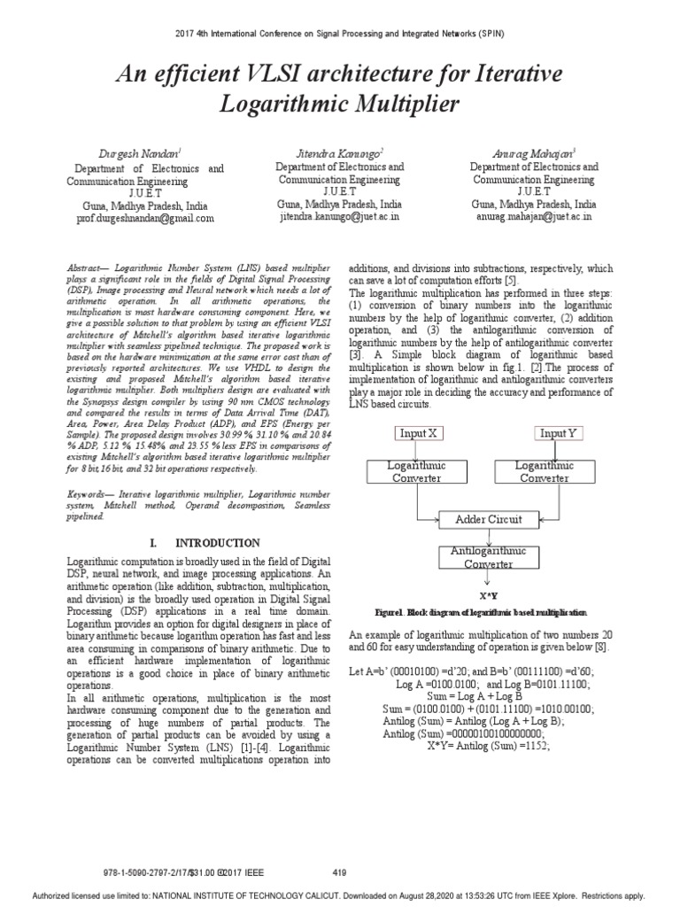 An Efficient VLSI Architecture For Iterative Logarithmic Multiplier | PDF | Logarithm | Digital ...