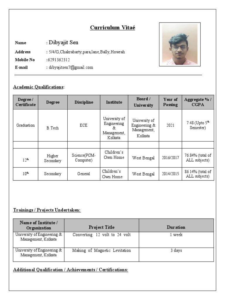 CV - Dibyajit Sen | PDF | Educational Stages | Academia