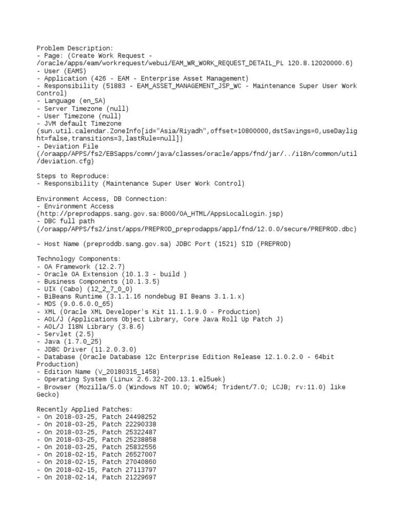 Create Work Request Bug Report | PDF | Java (Programming Language ...