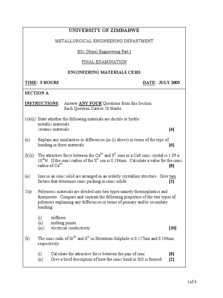 CE101 July 2003 | PDF | Ionic Bonding | Chemical Substances