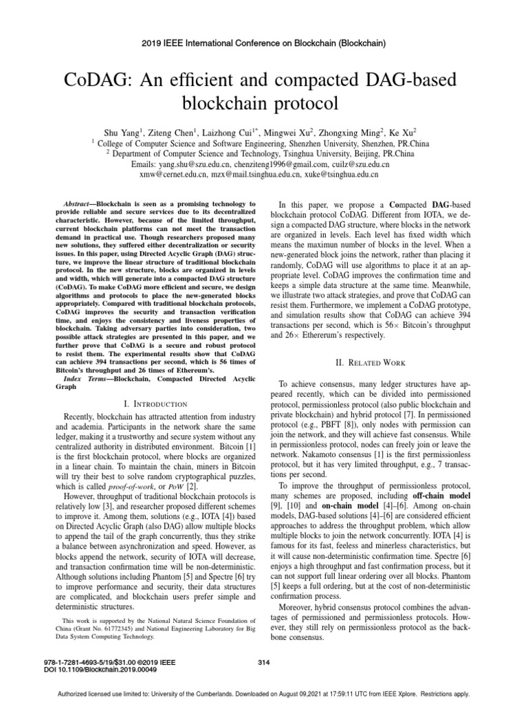 Codag: An Efficient and Compacted Dag-Based Blockchain Protocol | PDF | Bitcoin | Computer Network