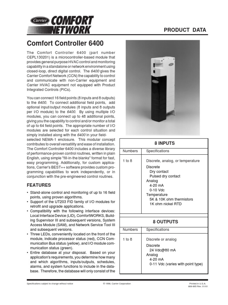 Comfort Controller 6400: Product Data | PDF | Input/Output ...