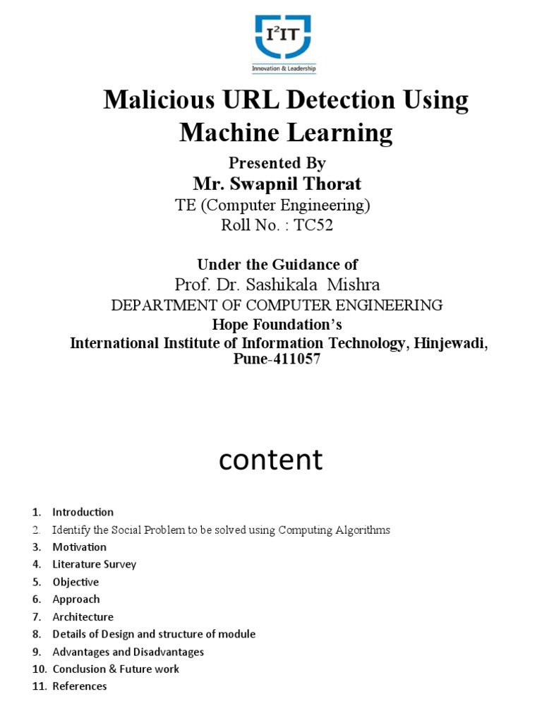 Malicious URL Detection Using Machine Learning: Mr. Swapnil Thorat | PDF | Statistical ...