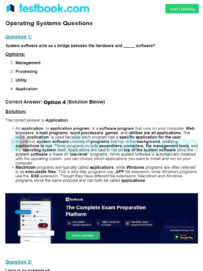 Operating Systems MCQ by Testbook | PDF Operating Systems MCQ by Testbook | PDF