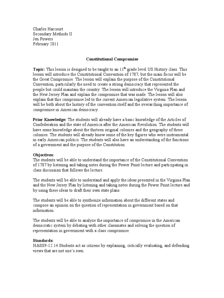 Lesson Plan For Sonstitutional Compromise | PDF | Constitutional ...