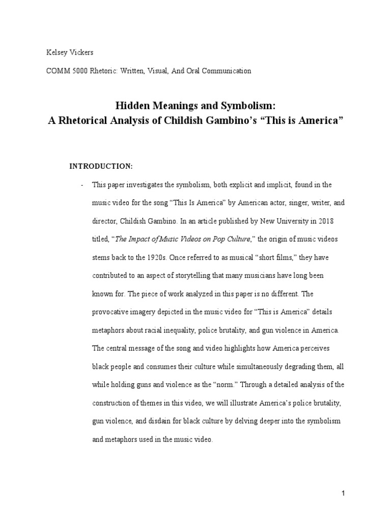 Rhetorical Analysis of "This Is America" | PDF