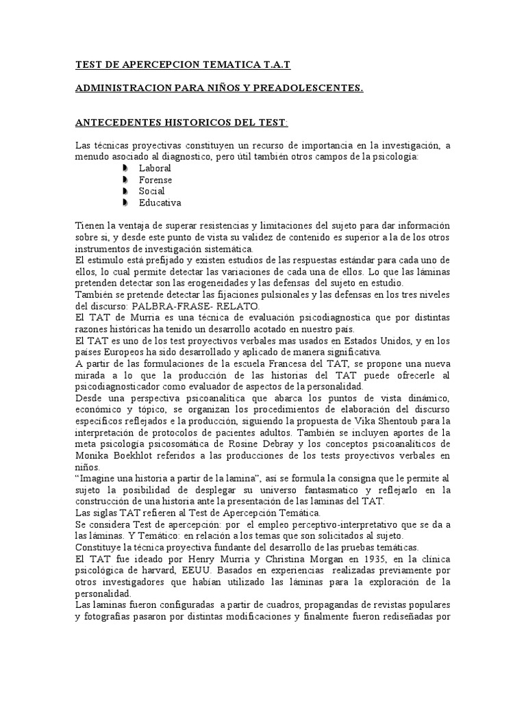 Test de Apercepcion Tematica T | PDF | Sicología | Depresión (estado de ...