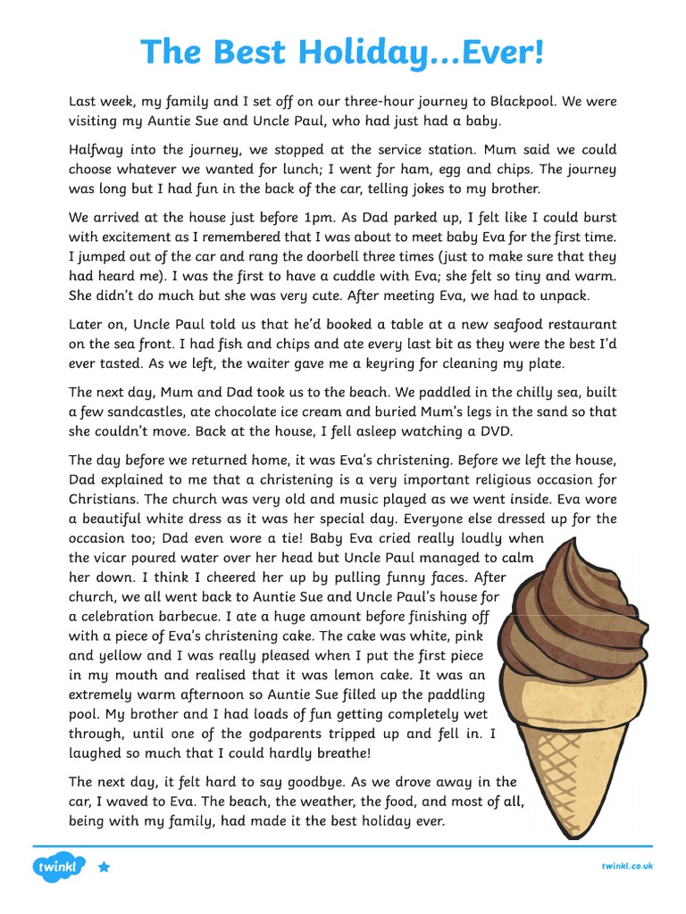 t2 e 2266B Holiday Recount Writing Sample Lower Ability | PDF