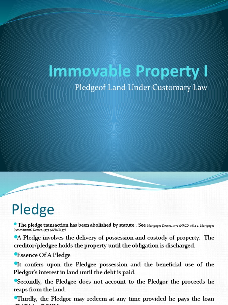 Immovable Property I: Pledgeof Land Under Customary Law | PDF ...