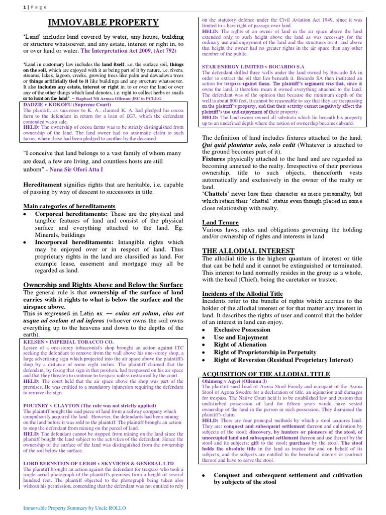 Immovable Property Law Overview | PDF | Leasehold Estate | License